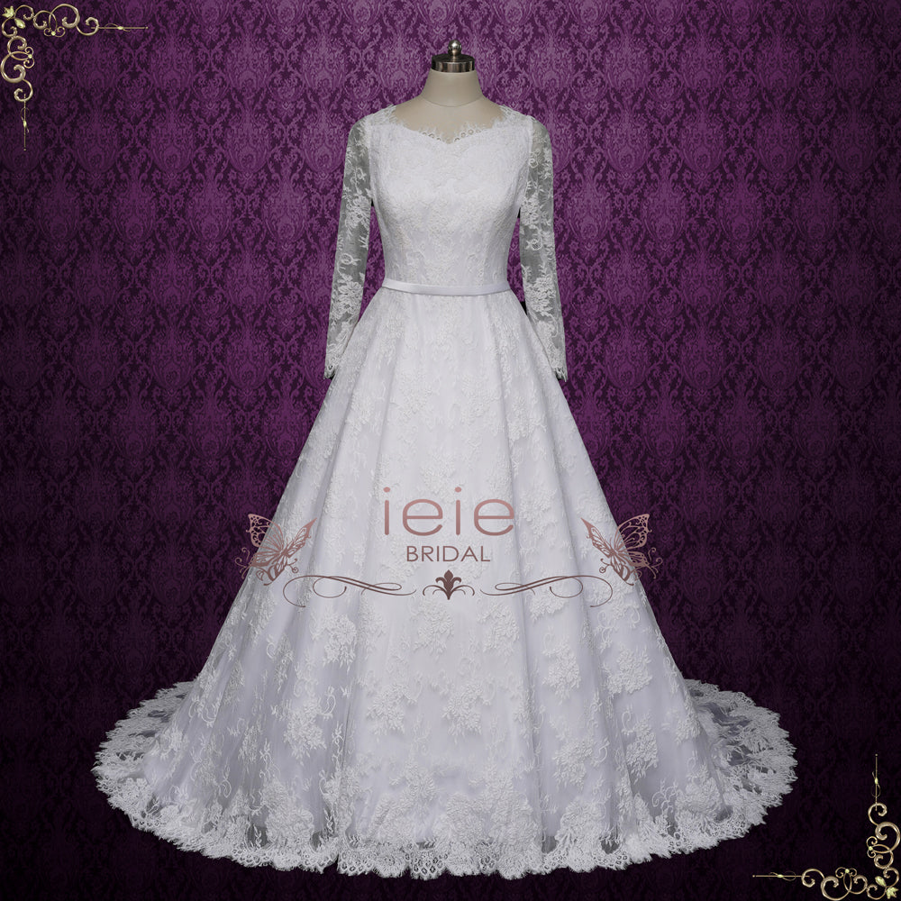 Modest Lace Wedding Dress with Lace Back | CATALINE – ieie