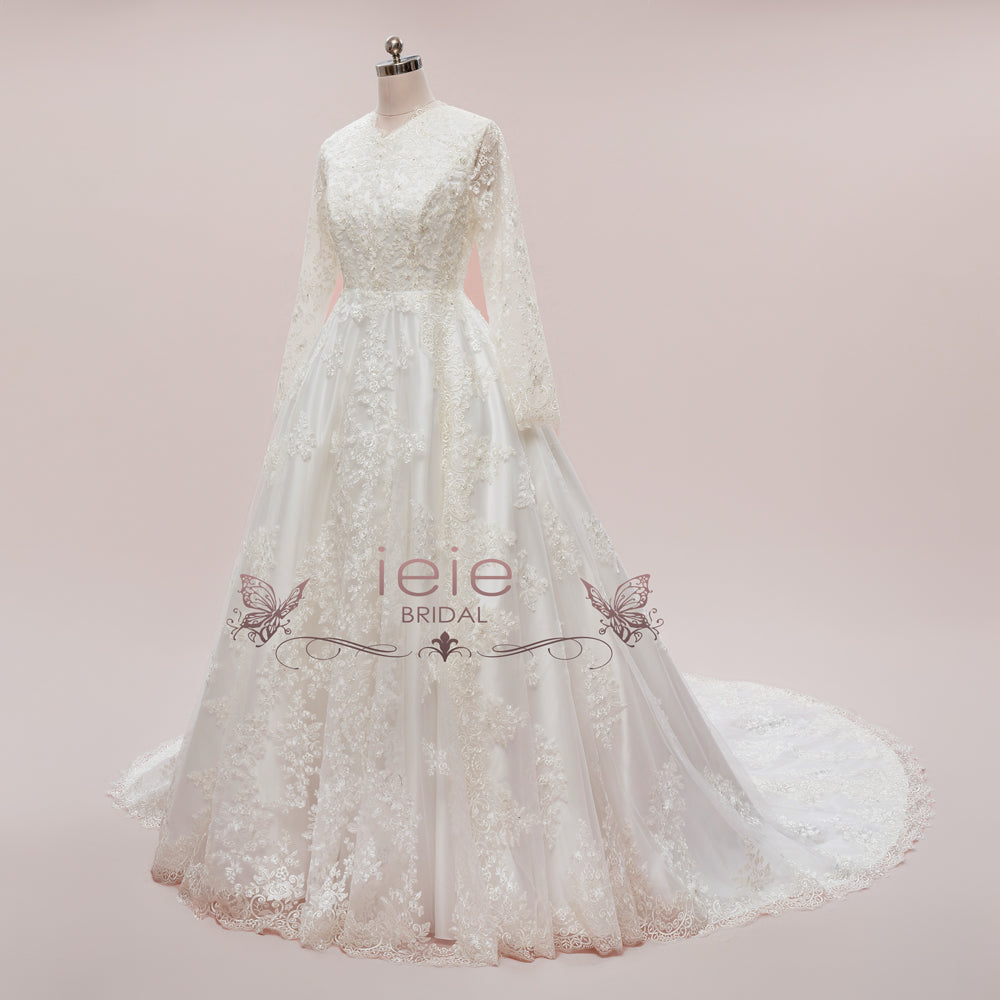 Modest Lace Wedding Dress with Long Sleeves | ALDREDA – ieie