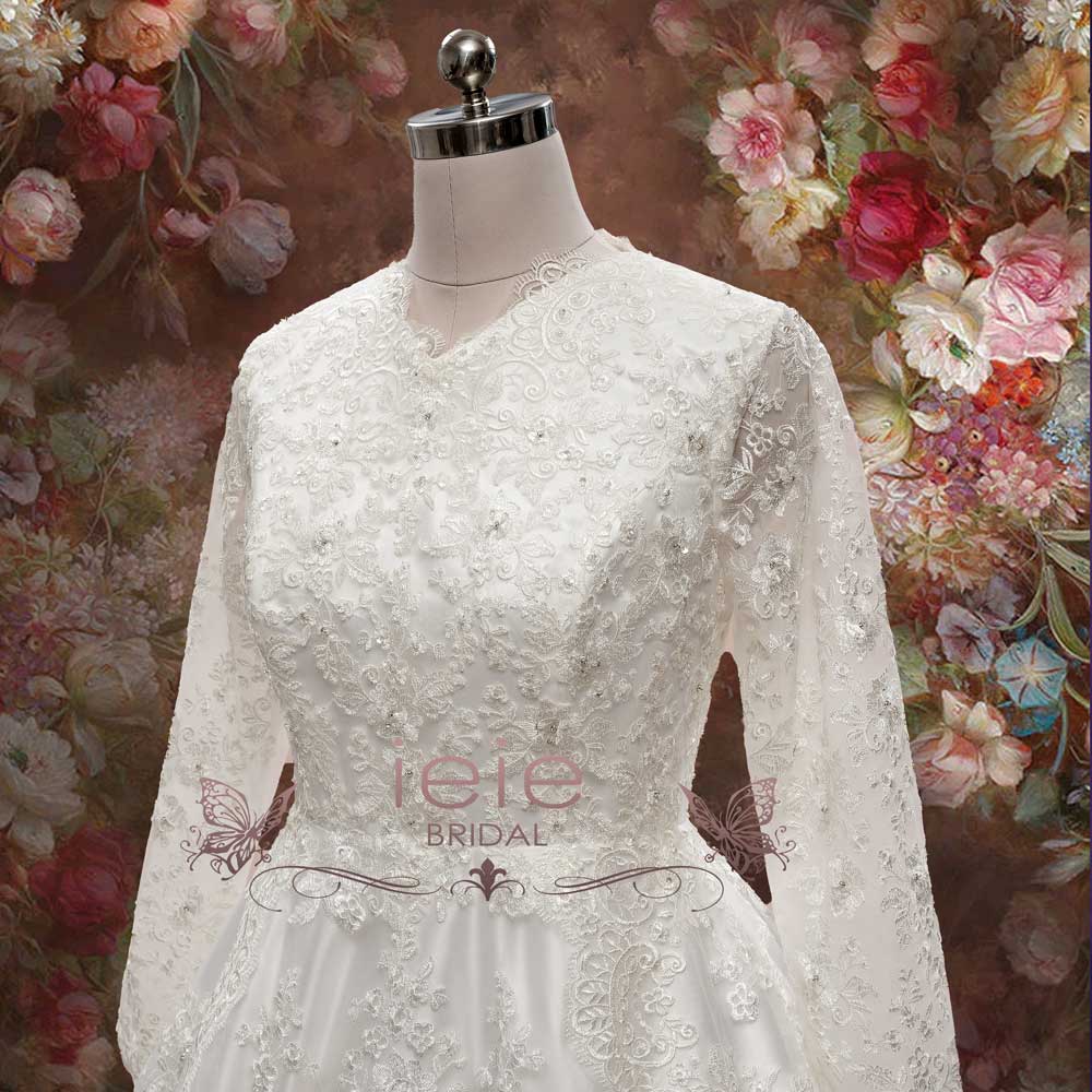 Modest Lace Wedding Dress with Long Sleeves | ALDREDA – ieie