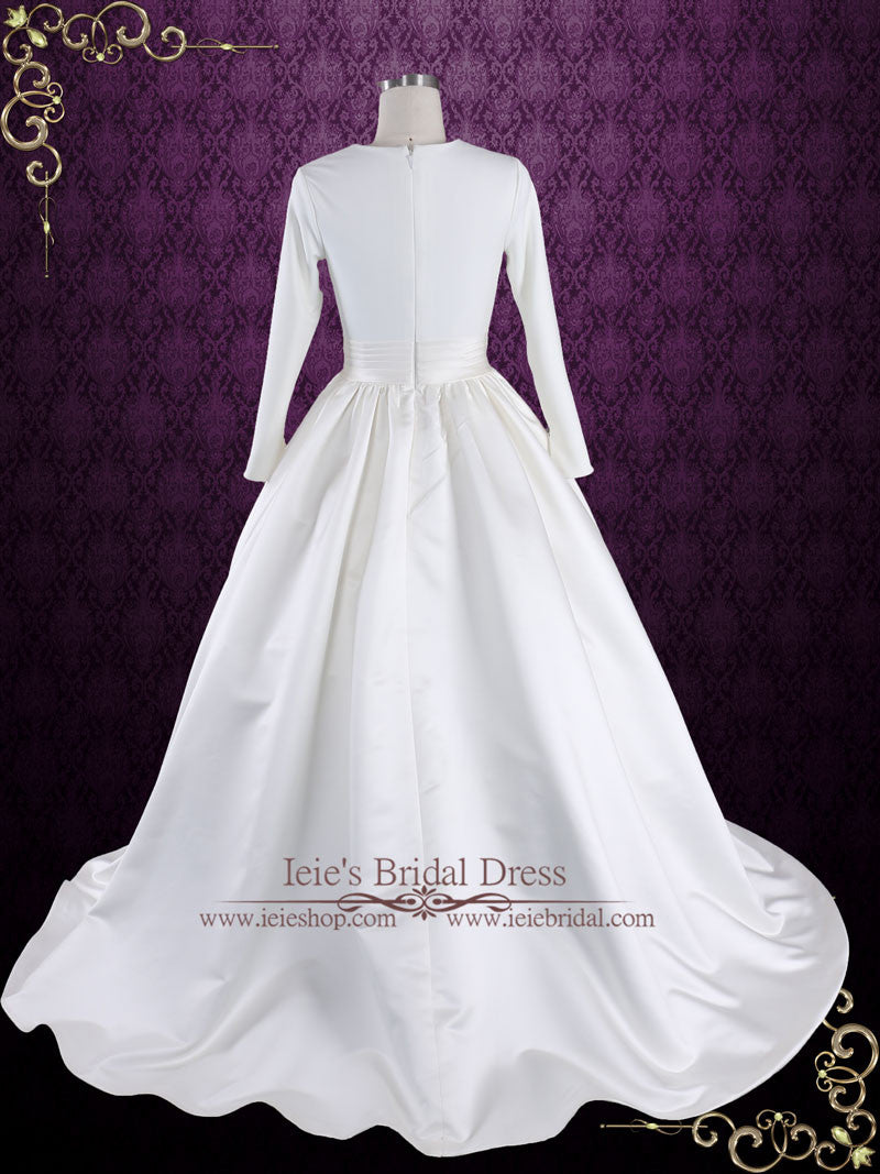 Ready to Wear Modest White Plain Ball Gown Wedding Dress with Long Sle ...