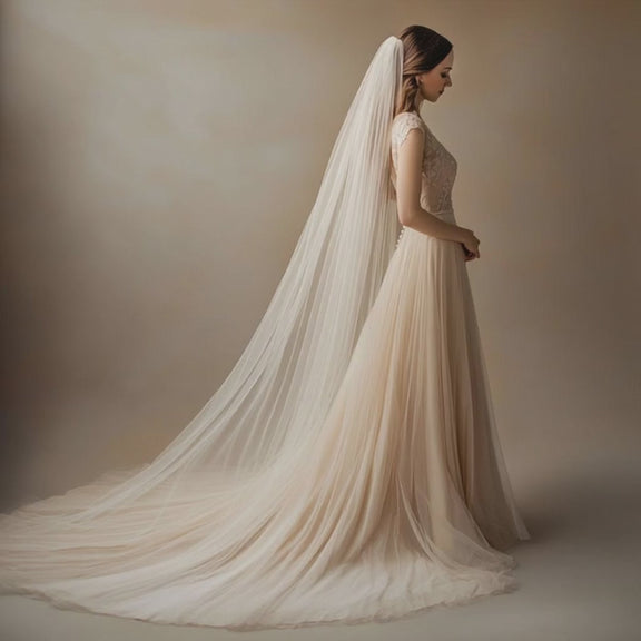Champagne Long Chapel and Cathedral Tulle Veil With Raw Edge VG1030 – ieie