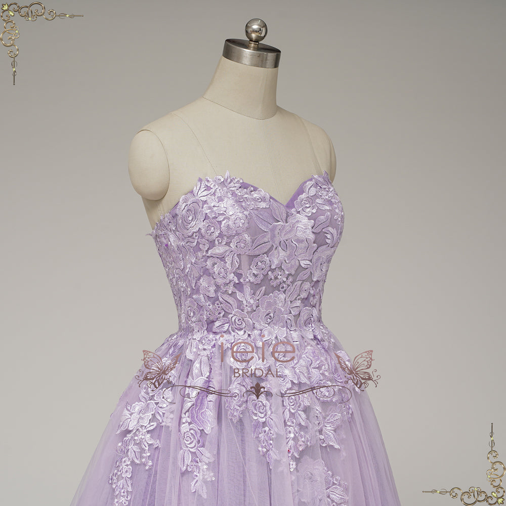 Strapless Short Purple Lace Wedding Dress | VASPER – ieie