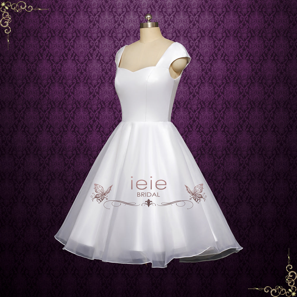 Simple Short Satin Organza Wedding Dress with Cap Sleeves | AYANI – ieie