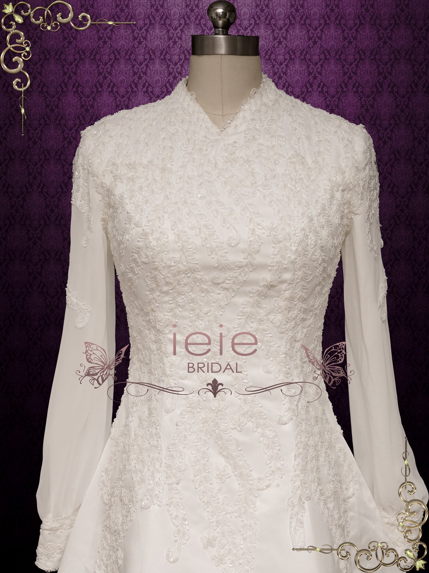 Ready to Wear Modest Vintage Lace Wedding Dress with Long Sleeves SHAL ...