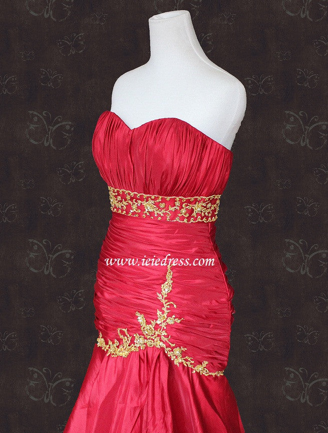 Strapless Red and Gold Mermaid Wedding Dress OLIVIA – ieie