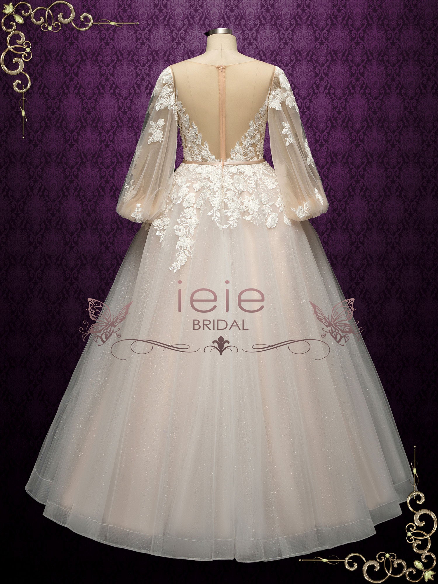Blush Lace Ball Gown Wedding Dress ZELLA – ieie