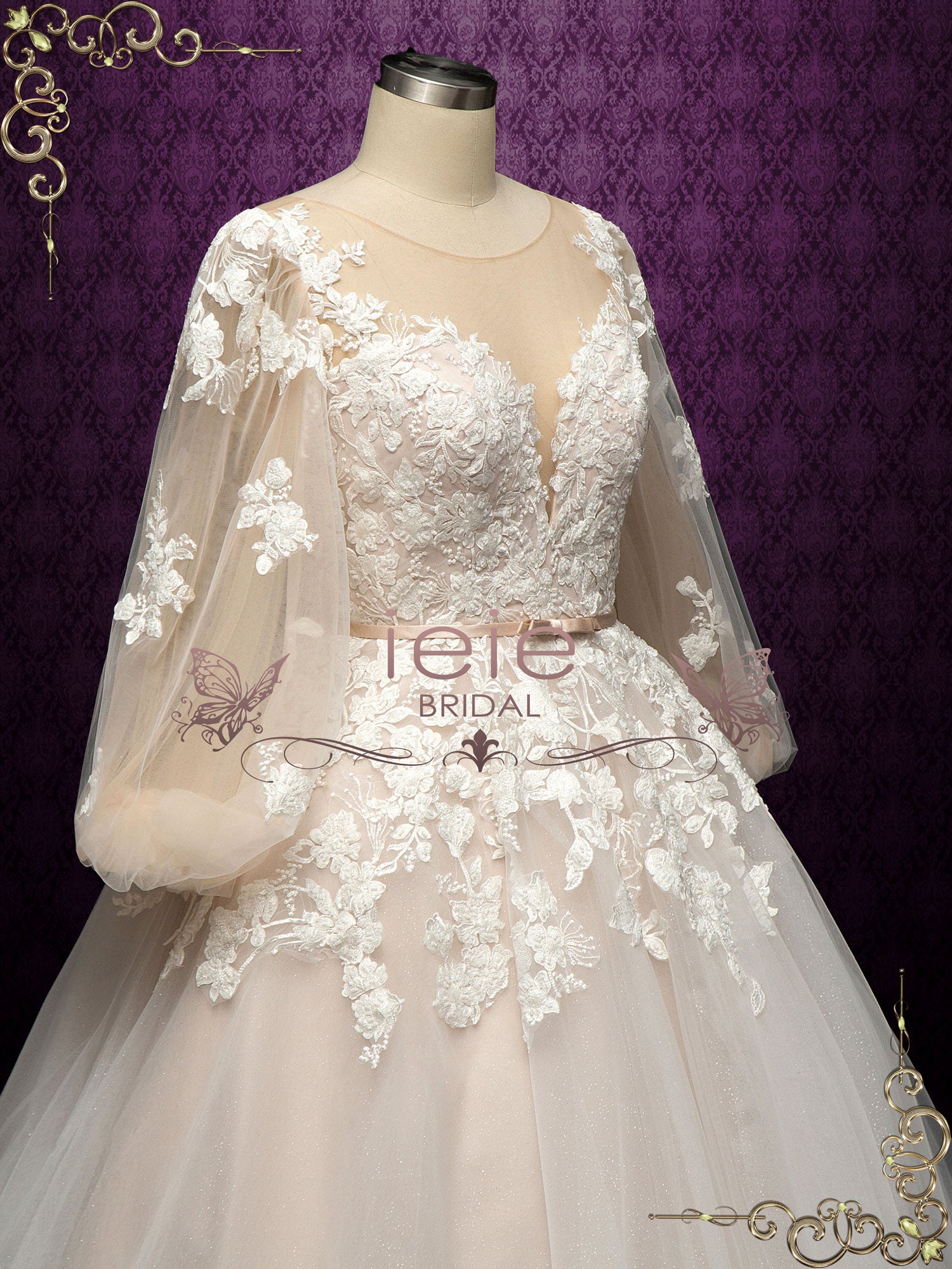 Blush Lace Ball Gown Wedding Dress ZELLA – ieie