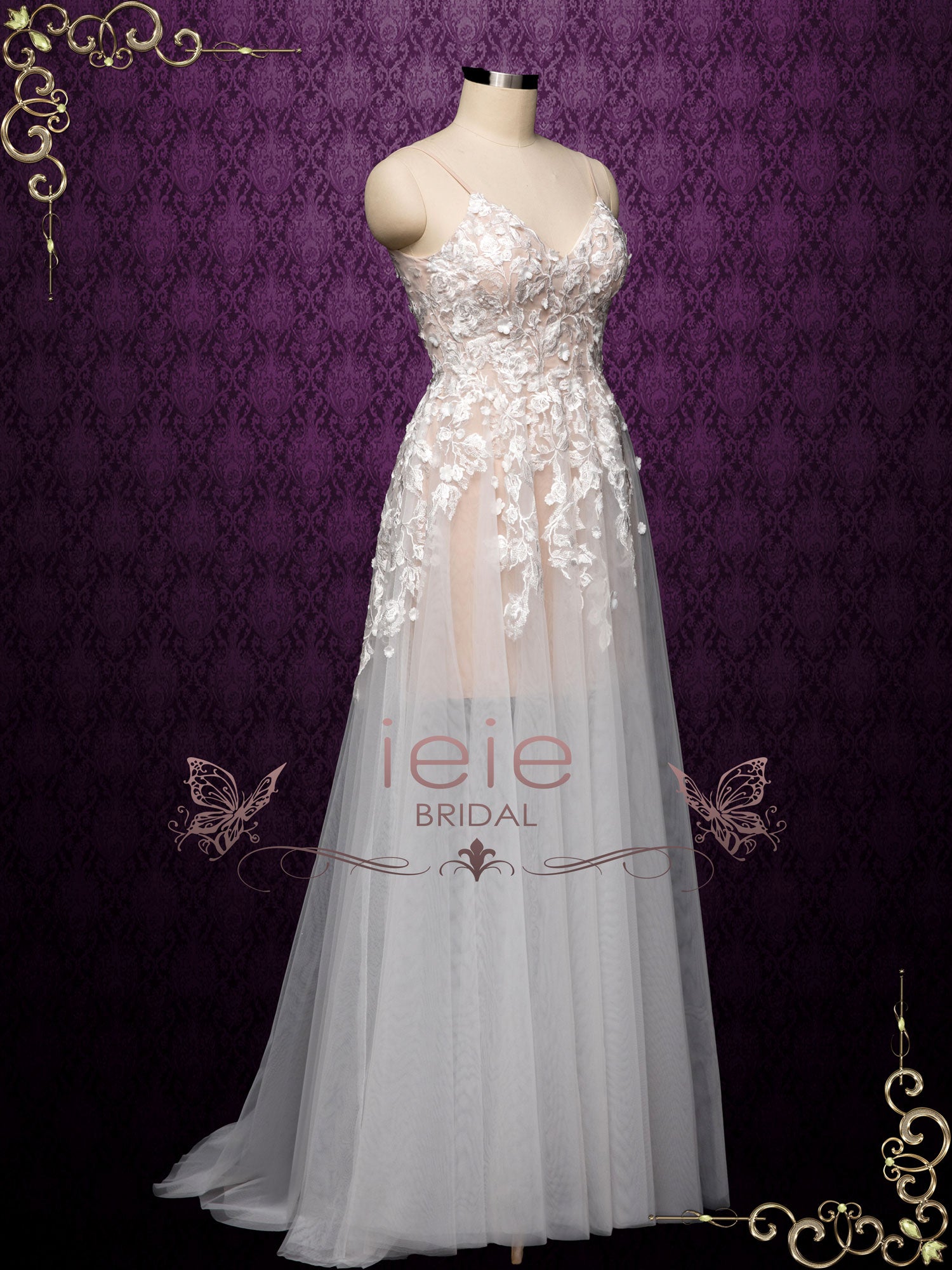 Bohemian Lace Beach Wedding Dress with Open Back ZOE – ieie