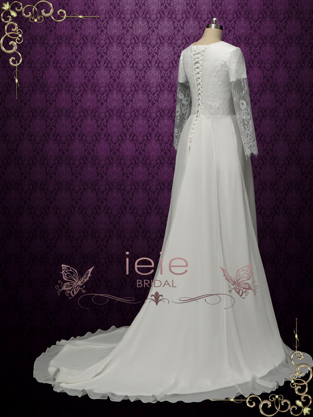 Modest Boho Lace Chiffon Wedding Dress ADAIR – ieie