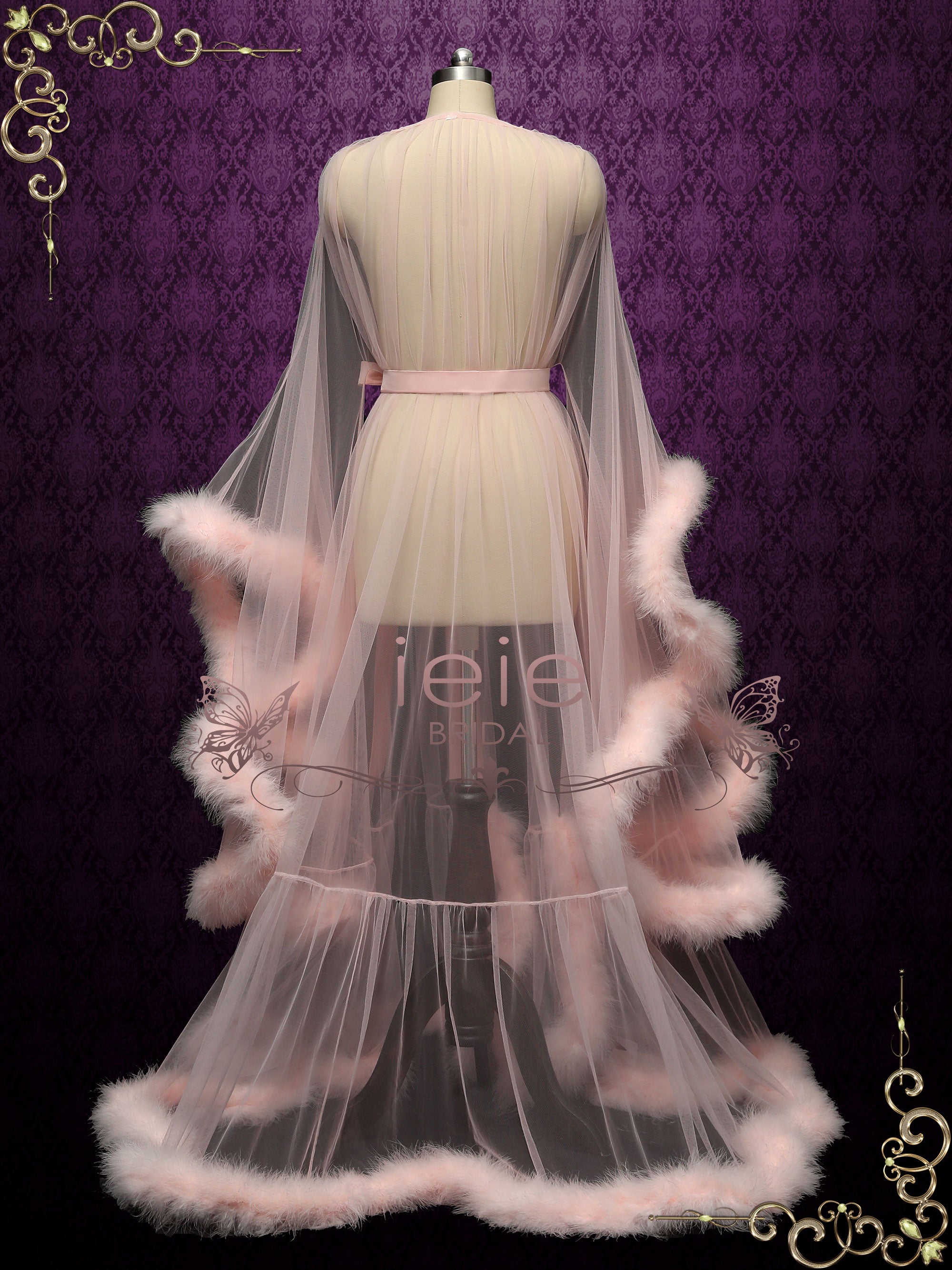 Long Blush Honeymoon Wedding Marabou Fur Edge Boudoir Robe GiGi – ieie