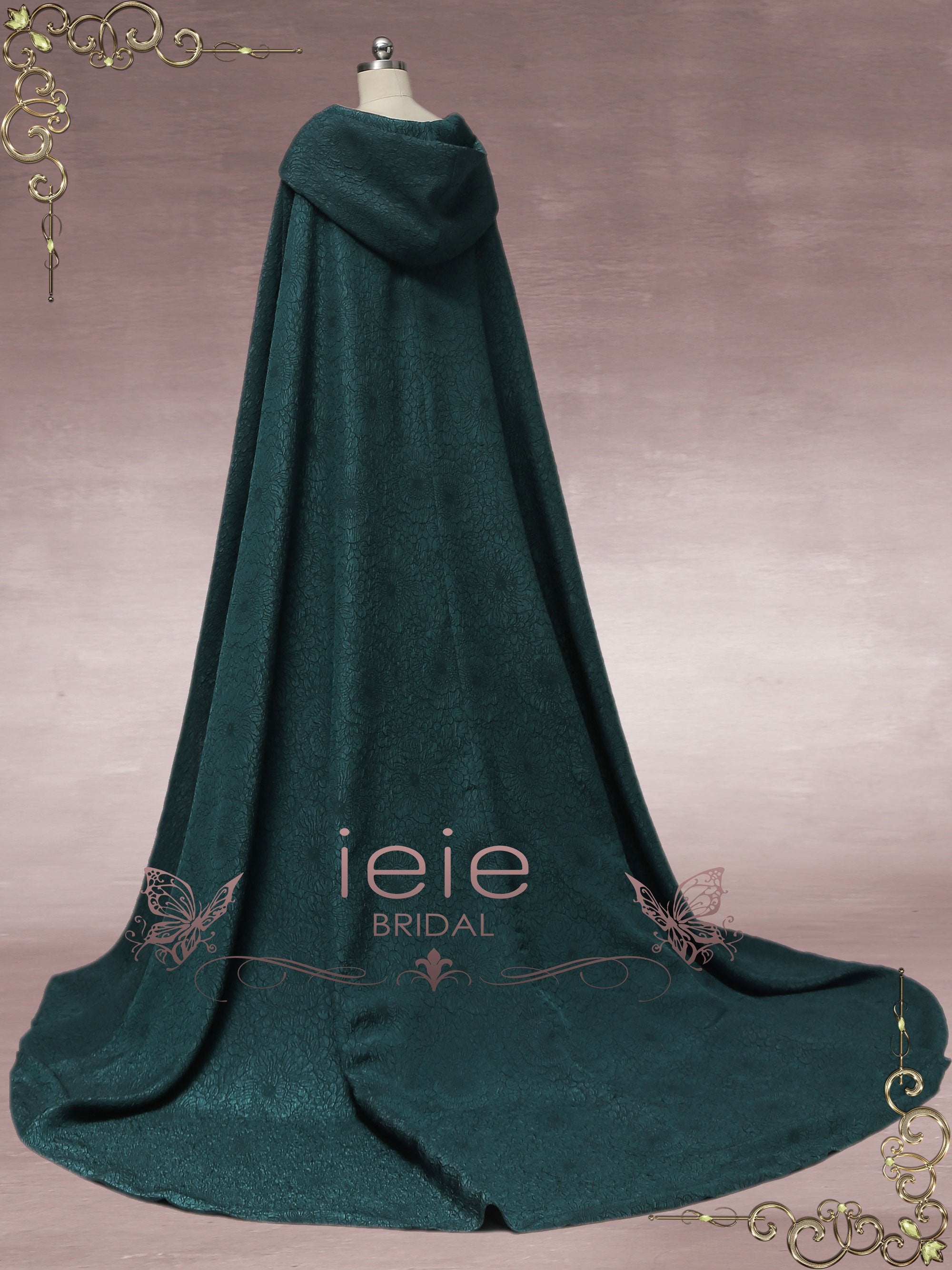 Medieval Regency Dark Green Wedding Cloak with Hood – ieie
