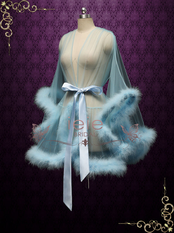Light Blue Honeymoon Wedding Marabou Fur Edge Boudoir Robe CICI – ieie