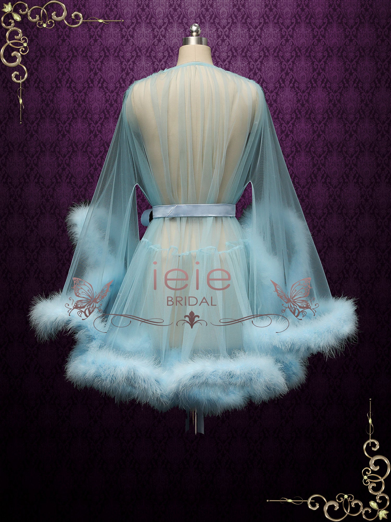 Light Blue Honeymoon Wedding Marabou Fur Edge Boudoir Robe CICI – ieie