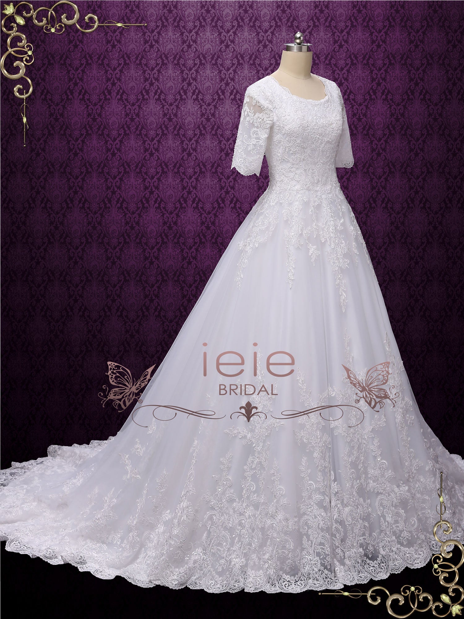 Modest Ball Gown Wedding Dress with Sleeves MADISON – ieie