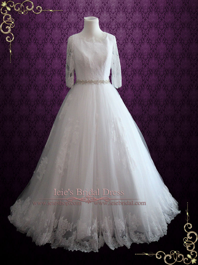 Modest Princess Lace Ball Gown Wedding Dress | Veria – ieie