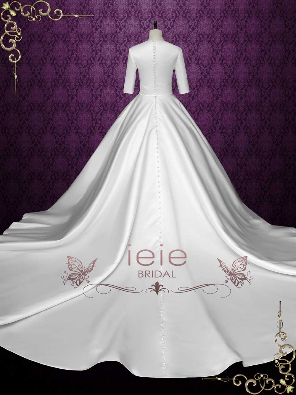 Modest Satin Wedding Dress with Sleeves ANYA – ieie