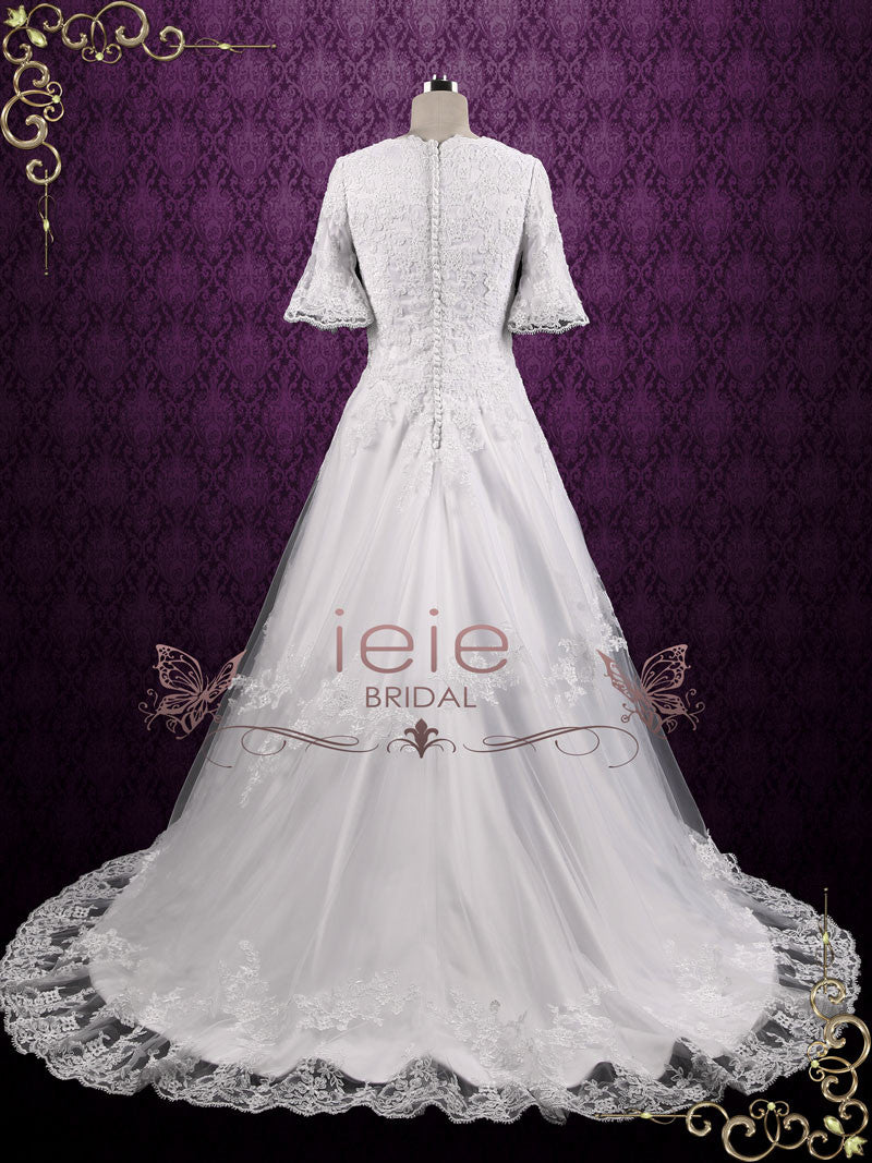 Vintage Modest Lace Wedding Dress with Sleeves | Ruth – ieie
