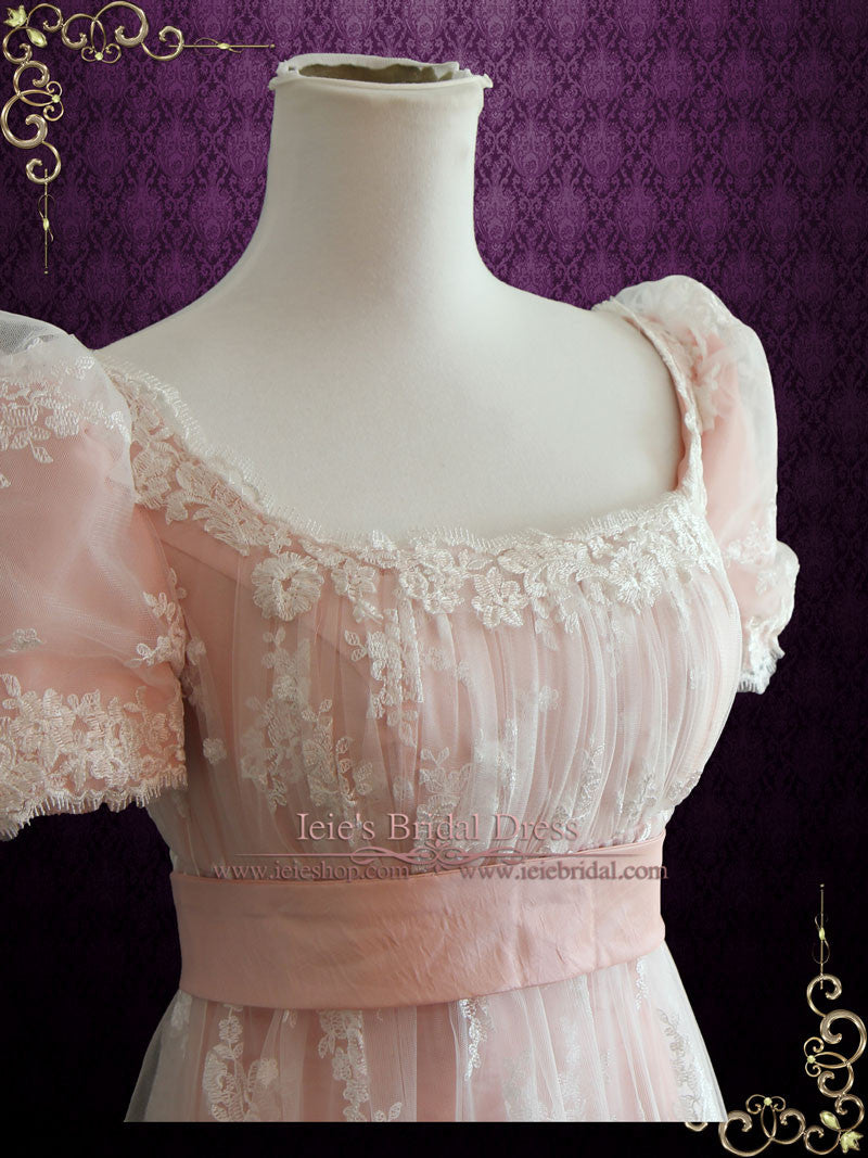 Pink Lace Regency Style Ball Gown Wedding Dress HELENA – ieie
