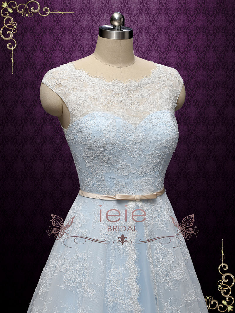 Powder Blue Lace Wedding Dress with Center Split Lace Skirt CHARICE – ieie