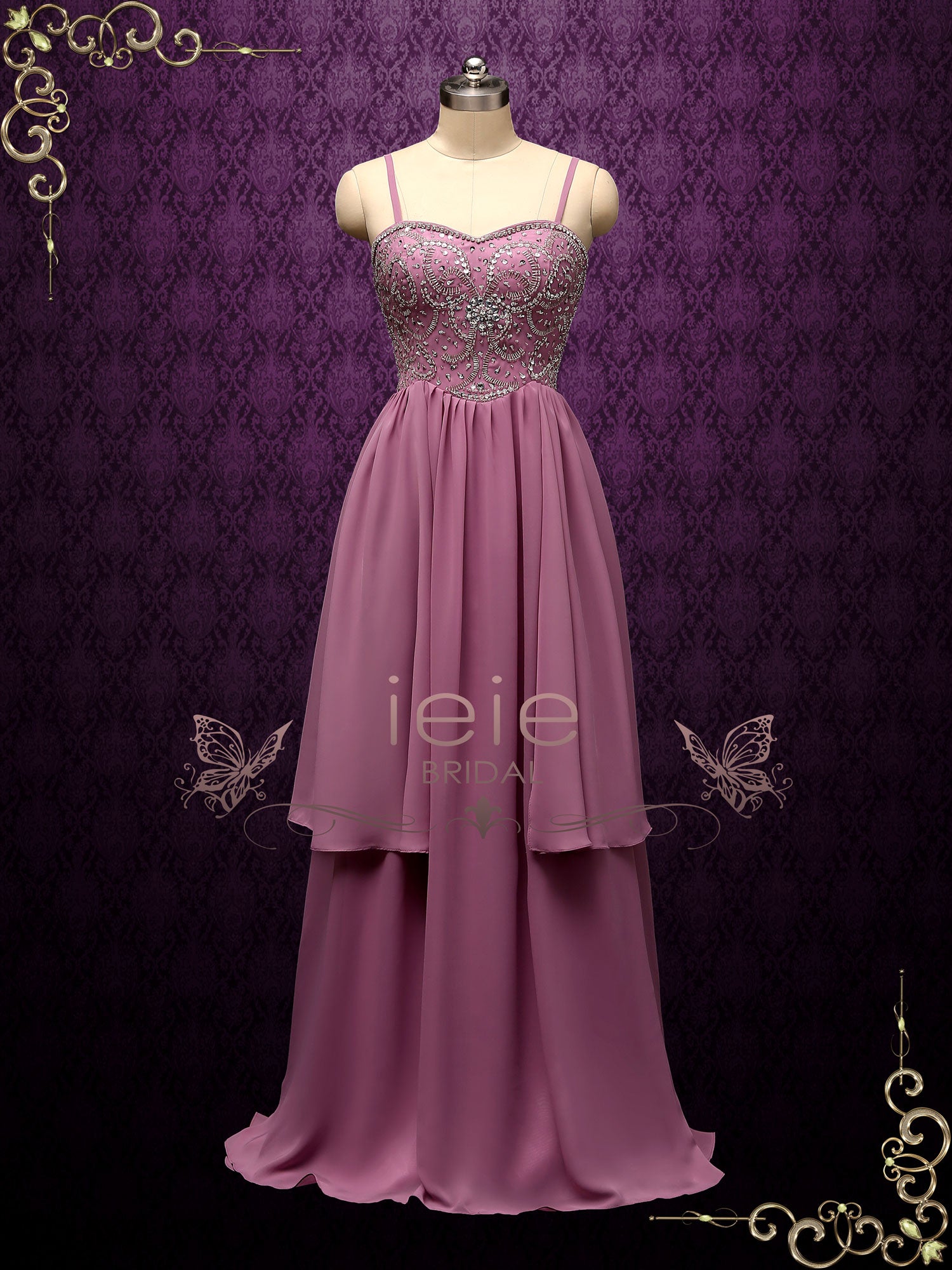 Purple Chiffon Wedding Dress with Beaded Bodice SOFINA – ieie