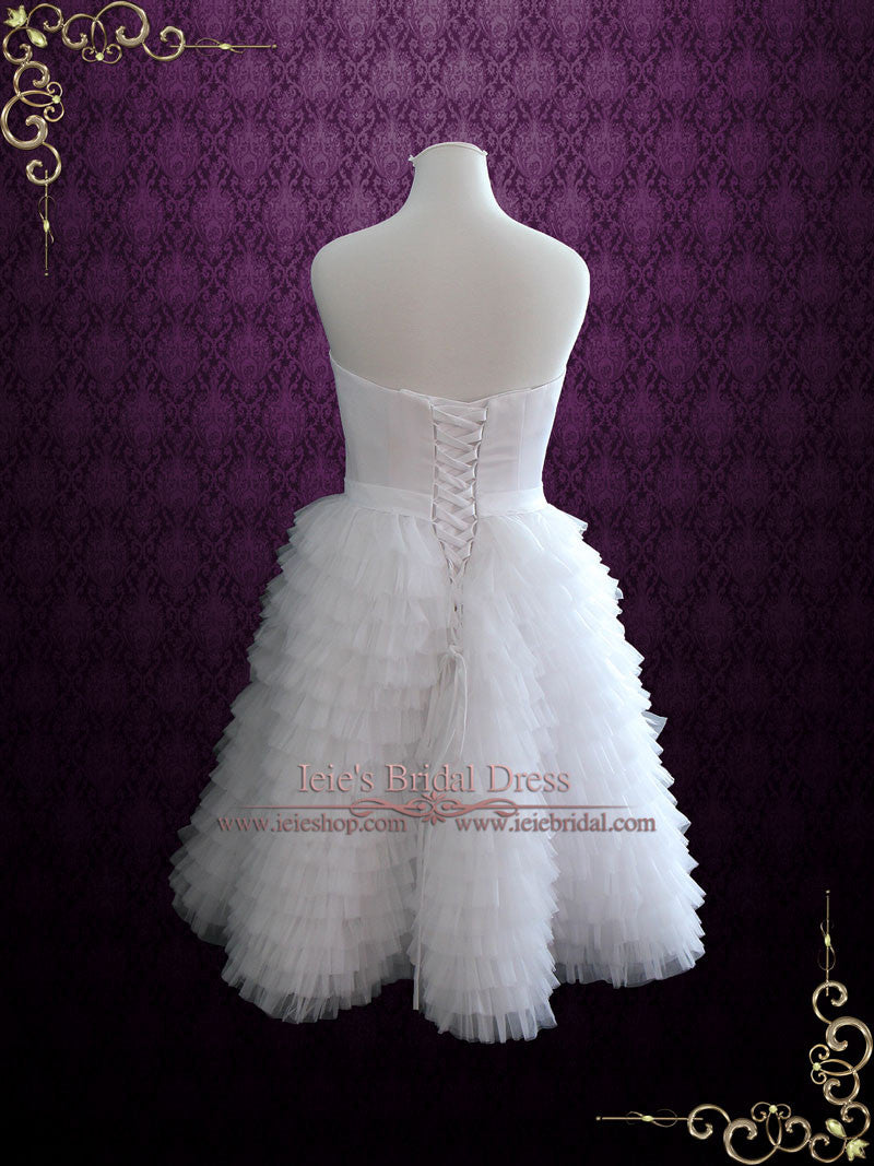 Retro Short Ruffled Wedding Dress with Strapless Neckline | Susan – ieie