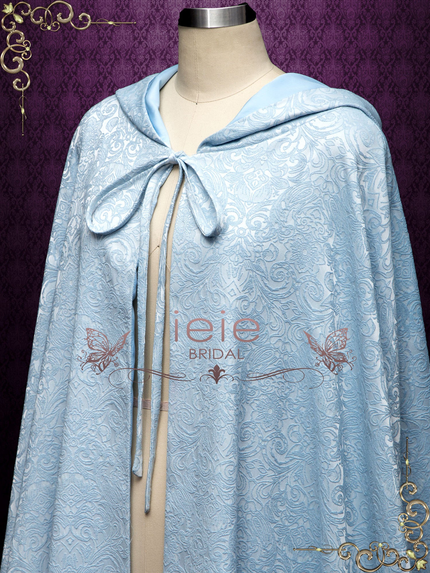 Blue Medieval Cotton Jacquard Wedding Cloak Y200502 – ieie
