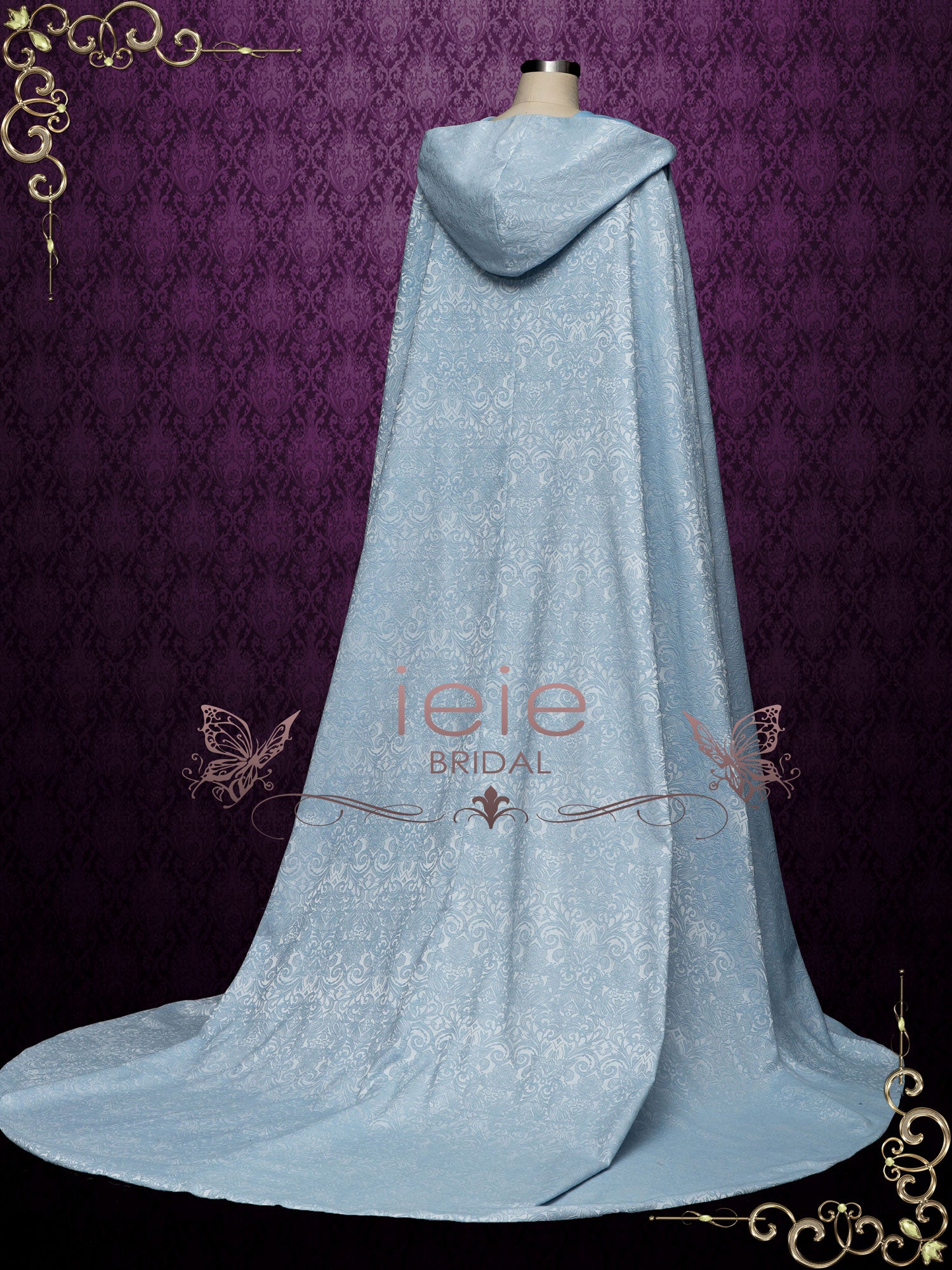 Blue Medieval Cotton Jacquard Wedding Cloak Y200502 – ieie