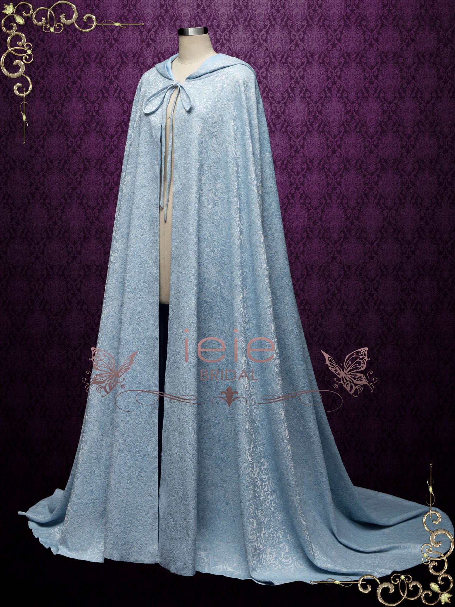 Blue Medieval Cotton Jacquard Wedding Cloak Y200502 – ieie