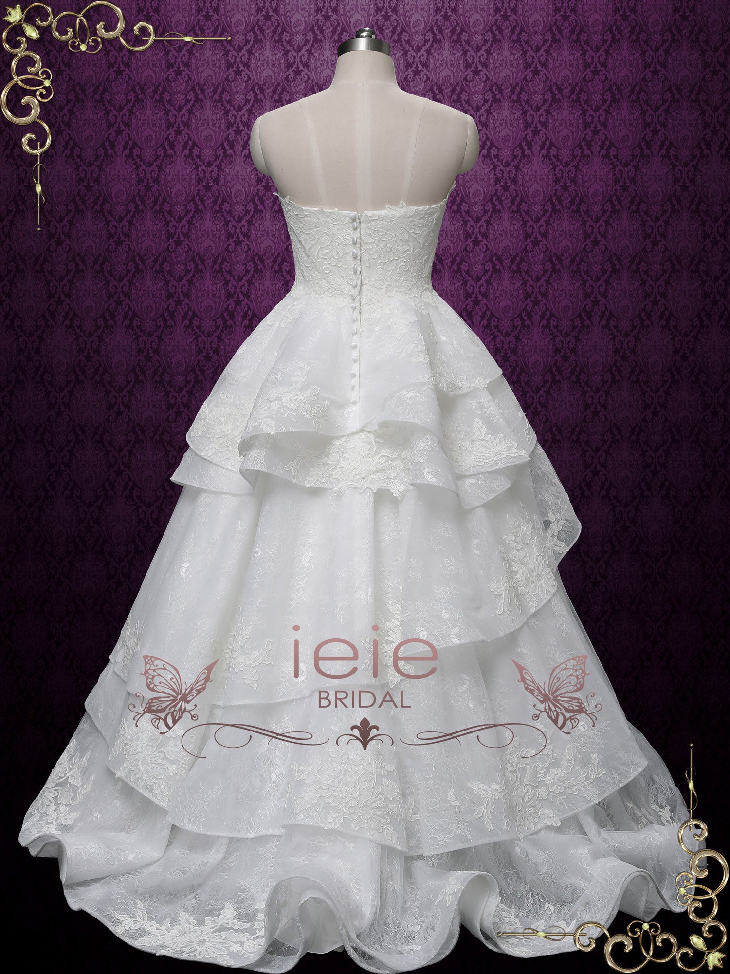 Strapless Lace Wedding Dress with Ruffle Layered Skirt MICKENZIE – ieie