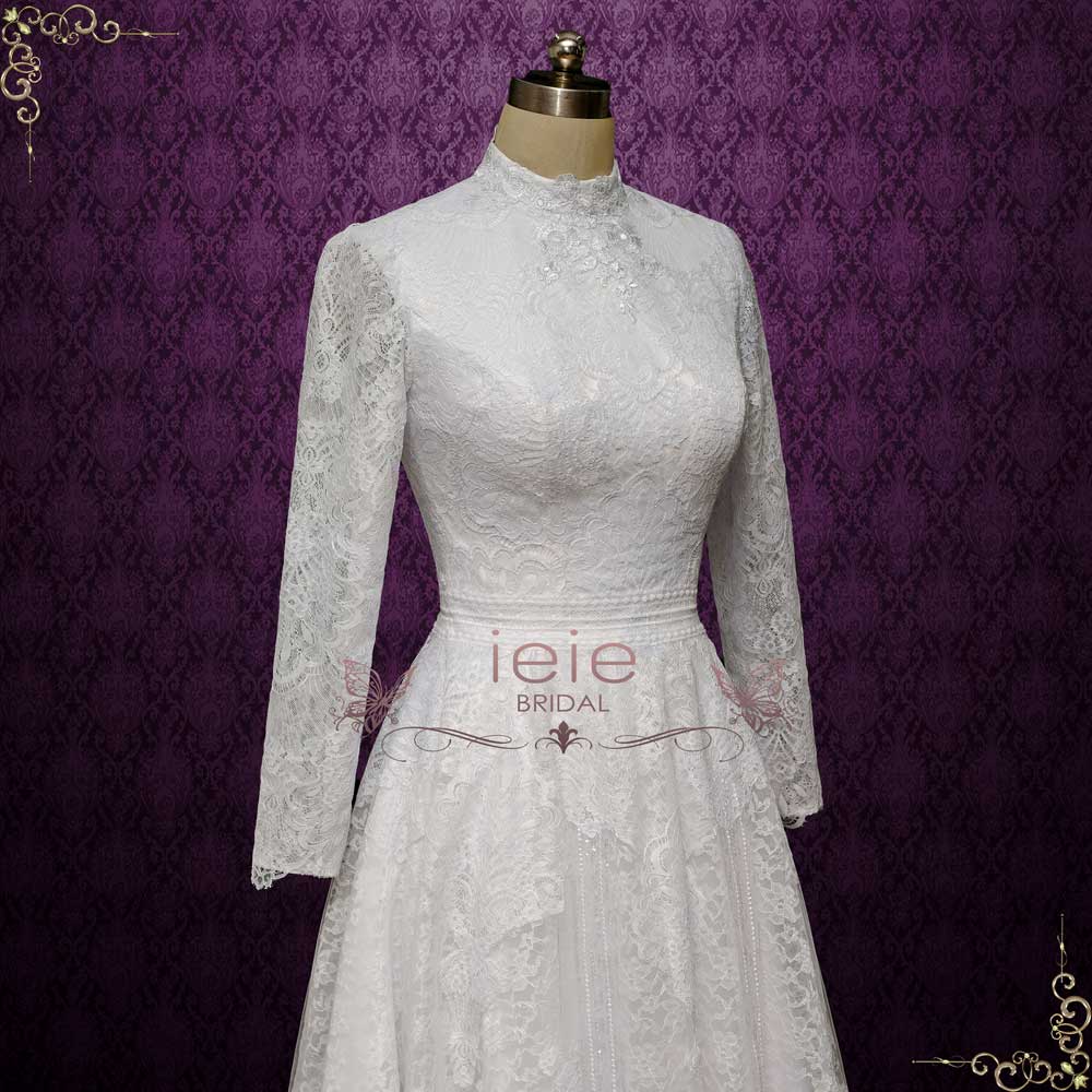 English Modest Lace Wedding Dress with Sleeves | EMMELINE – ieie