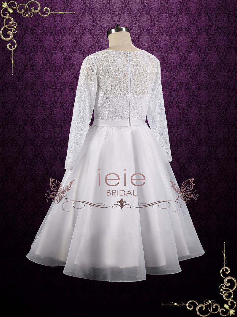 Vintage Style Modest Tea Length Wedding Dress with Long Sleeves CIERA ...